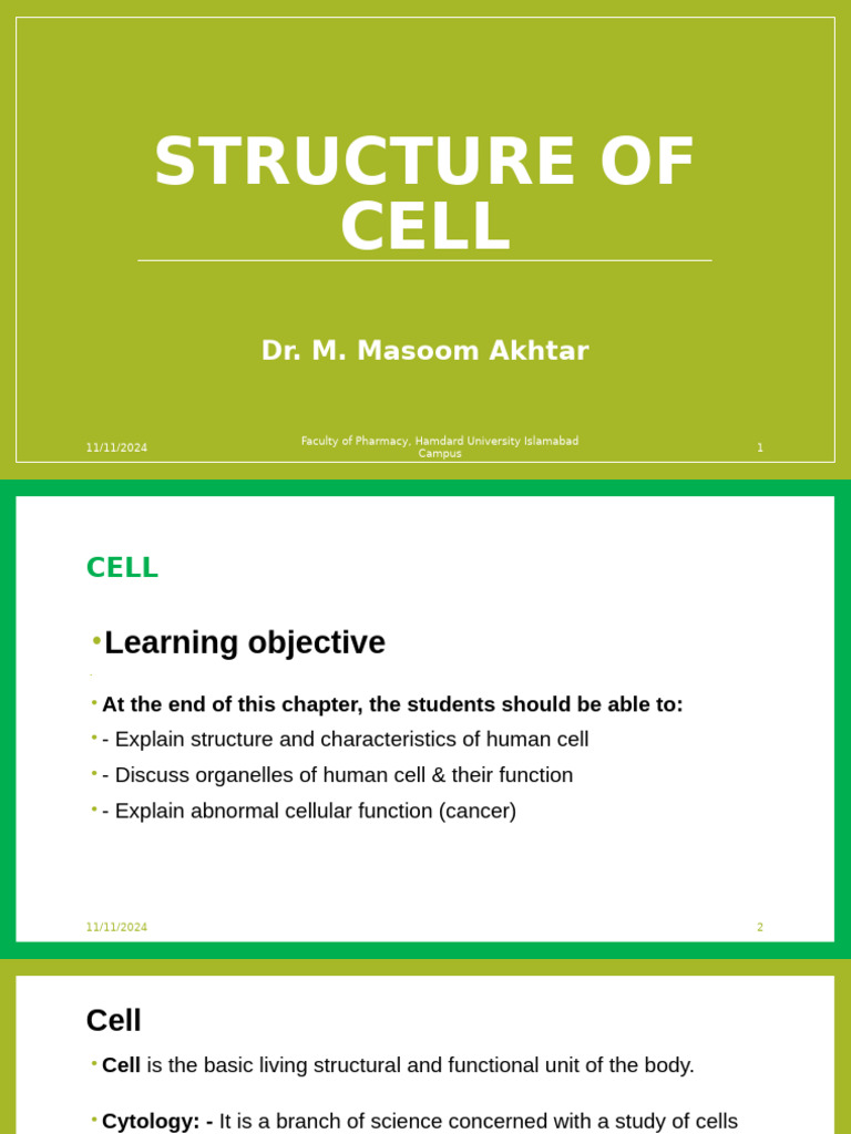 Lecture 2 Structure of Cell | PDF | Endoplasmic Reticulum | Cell (Biology)