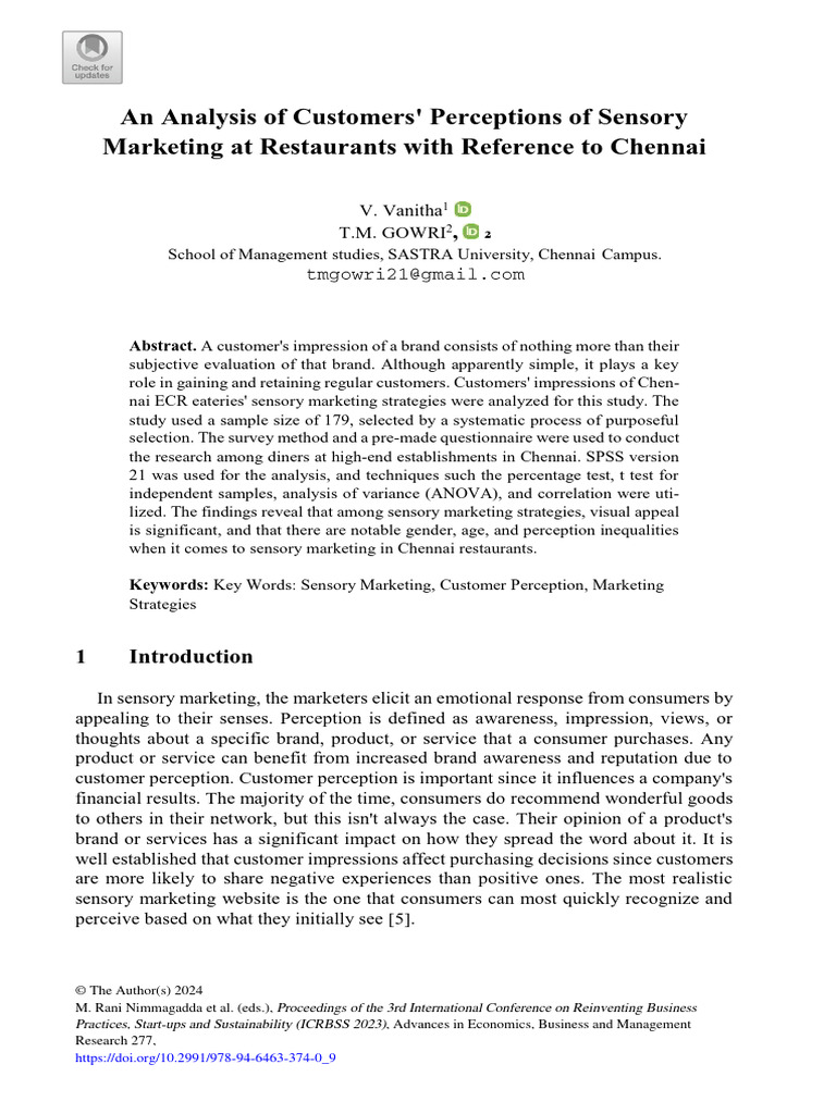 An Analysis of Customers' Perceptions of Sensory Marketing at ...