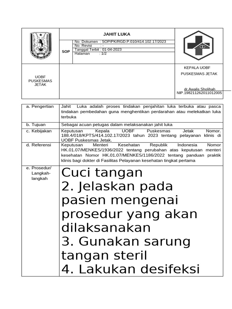 Sop Jahit Luka | PDF