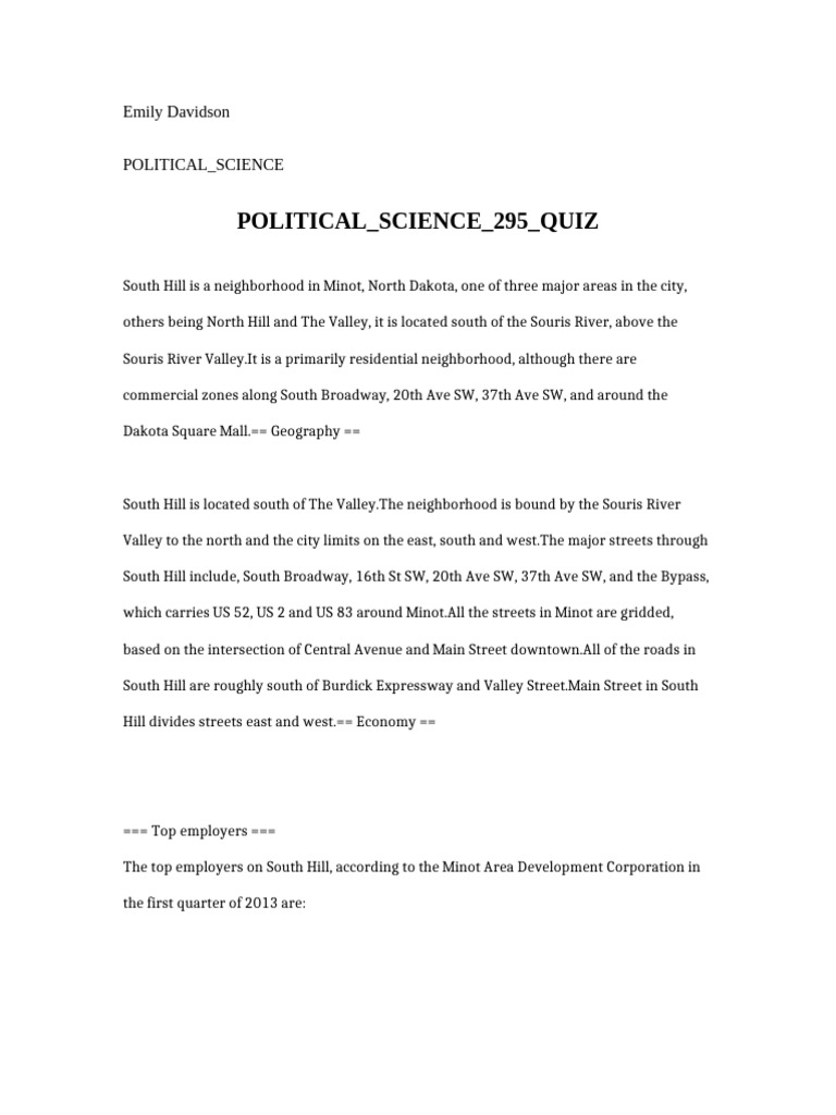 Political Science 295 Quiz | PDF | Transport
