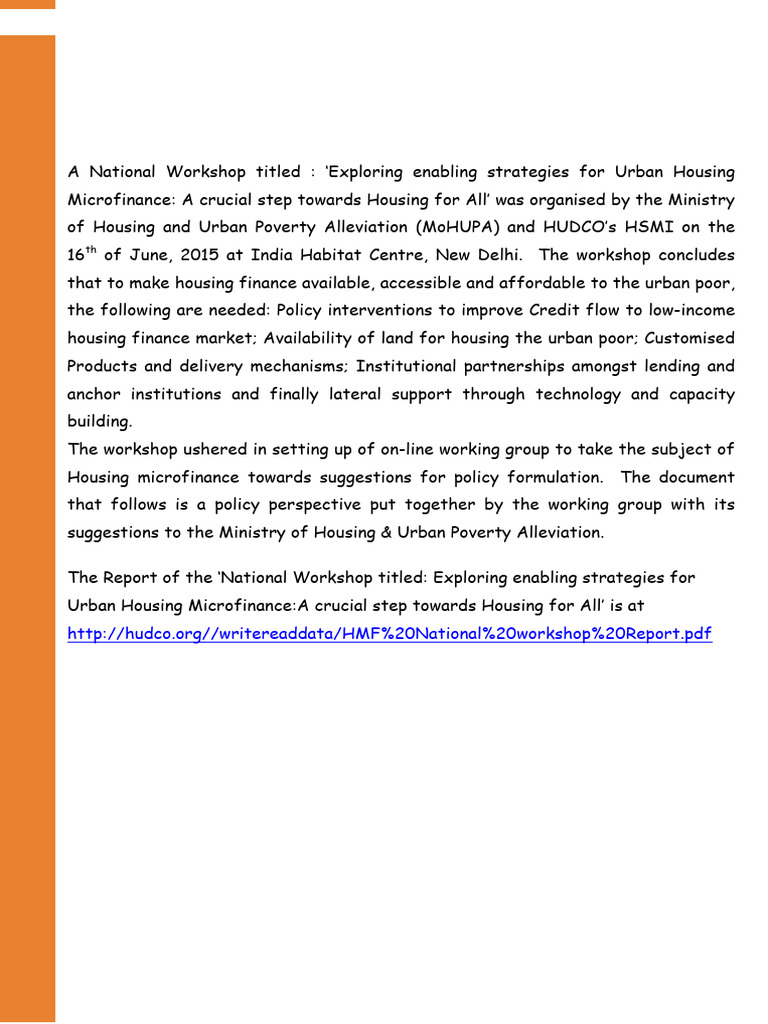 Imp Urban Housing Microfinance-A Policy Perspective | PDF | Microfinance | Personal Finance