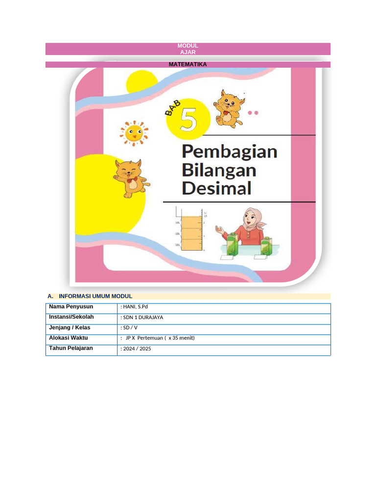 Modul Ajar MTK Kelas 5 - BAB 5 | PDF | Karier & Perkembangan | Metode & Bahan Ajar