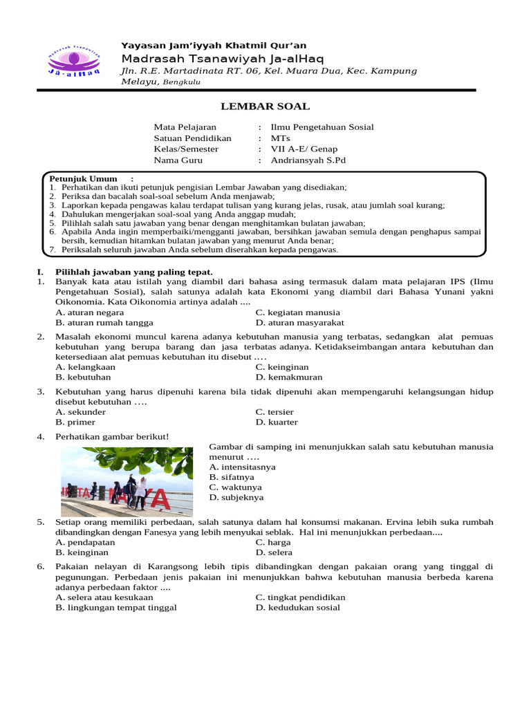 Soal PAT IPS Kelas 7 K13 | PDF