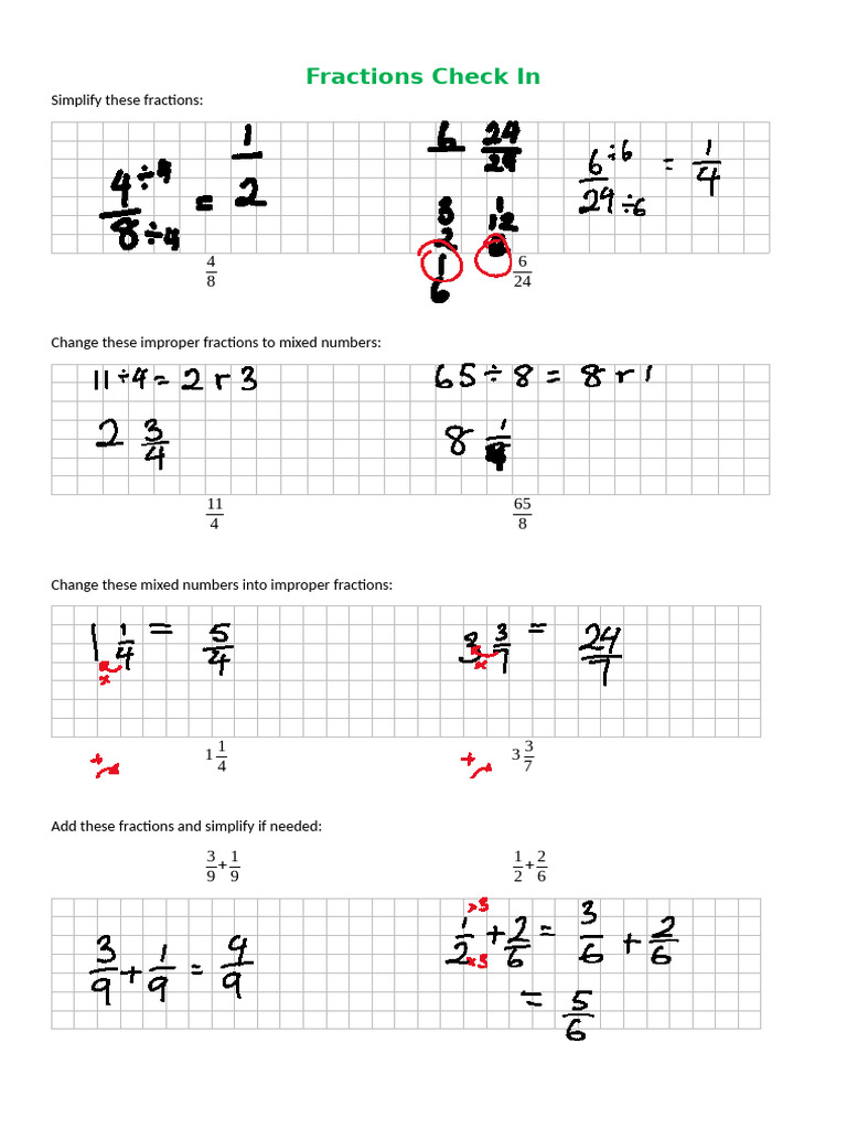 Fractions Formative Worksheet Answers | PDF