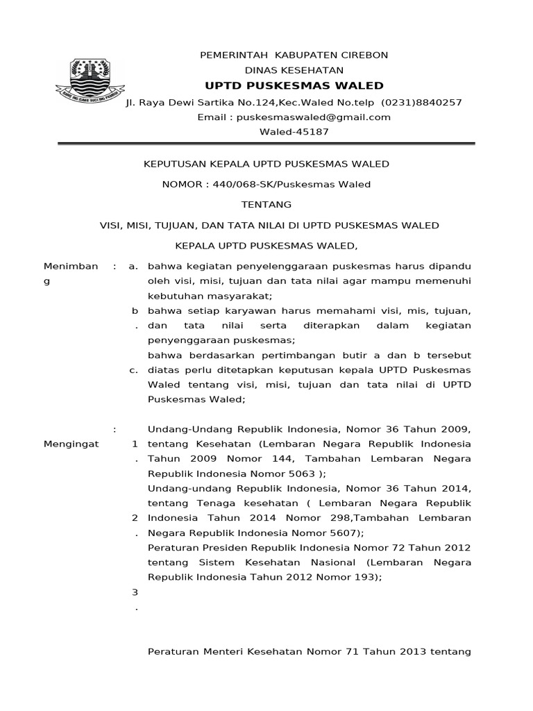 SK Visi Misi Tujuan Dan Tata Nilai Fix | PDF