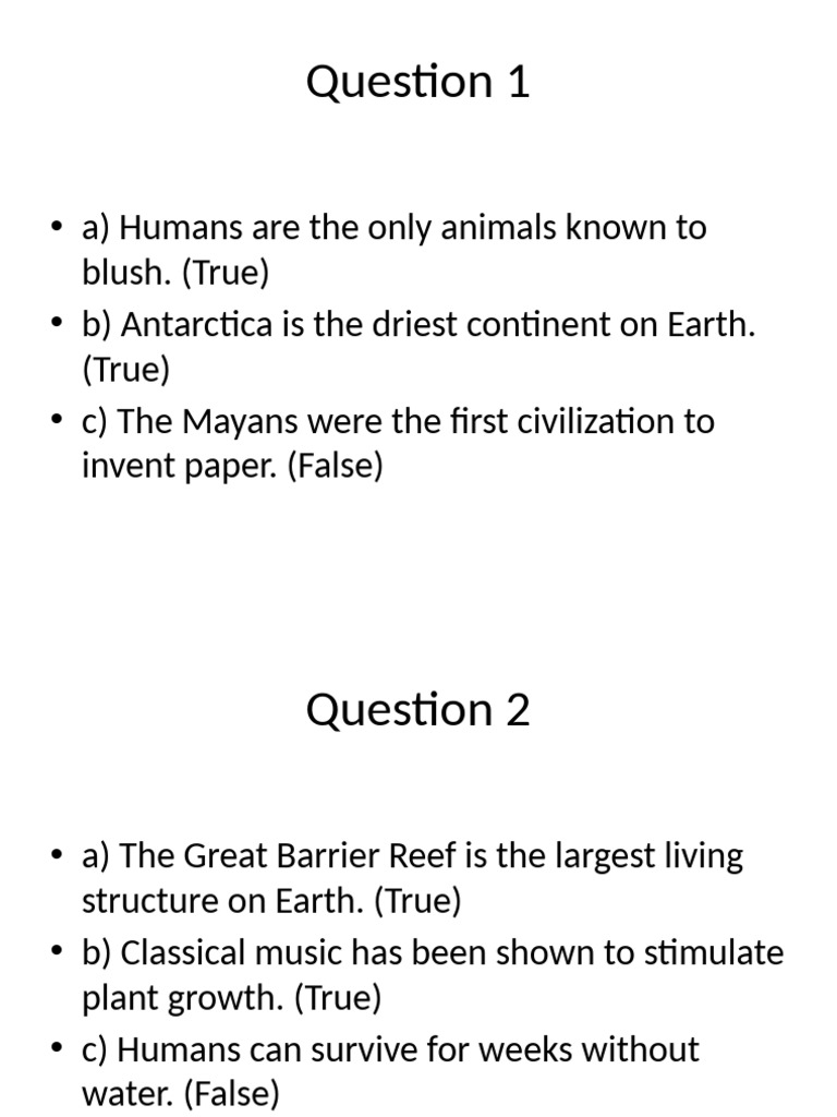 Trivia Quiz: True or False? | PDF | Earth