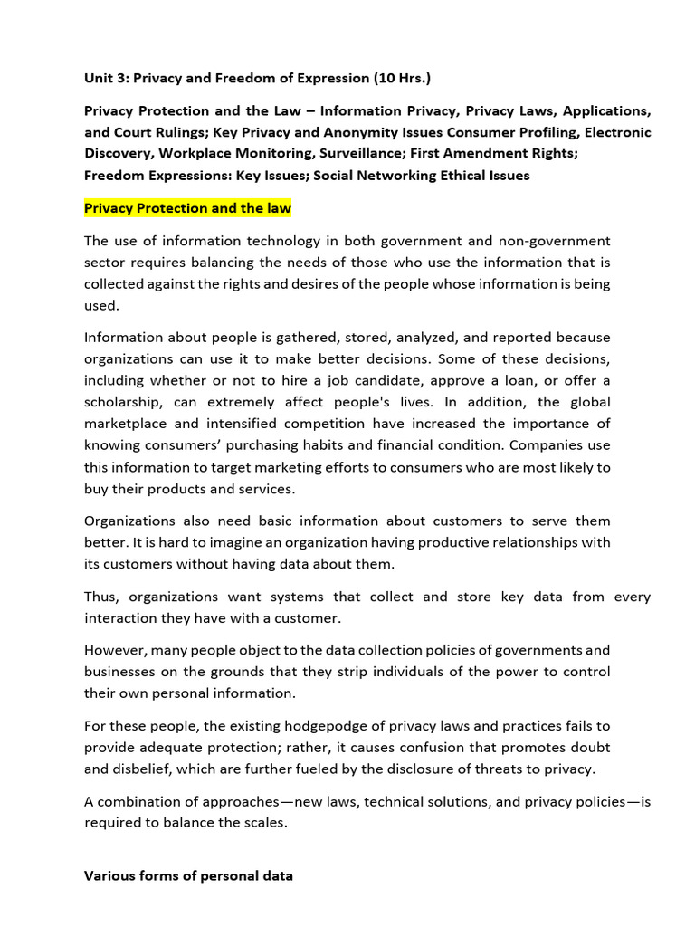 Privacy & Expression: Key Issues | PDF | First Amendment To The United ...