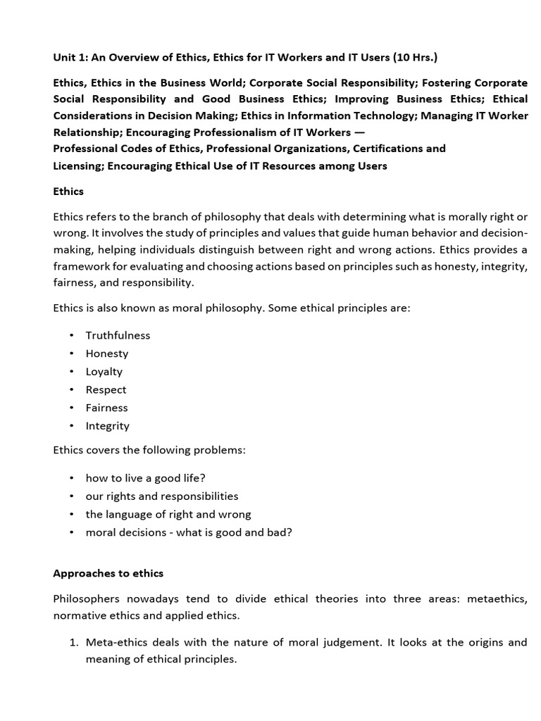 1an Overview of Ethics Ethics For IT Workers and IT Users | PDF | Corporate Social ...