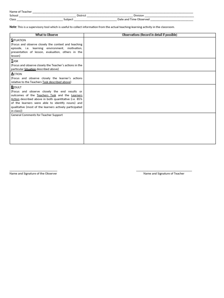 STAR Observation Form | PDF | Career & Growth