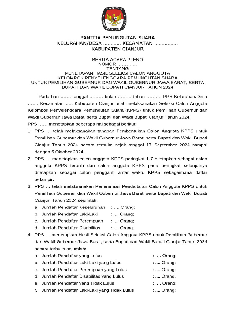 0 Berita Acara PPS Penetapan Hasil Seleksi KPPS - New | PDF