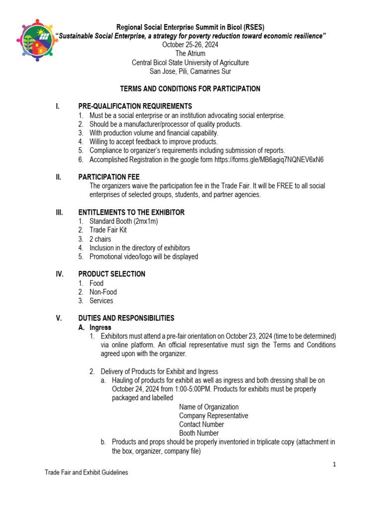 Regional Social Enterprise Summit Trade Fair and Exhibit Guidelines ...