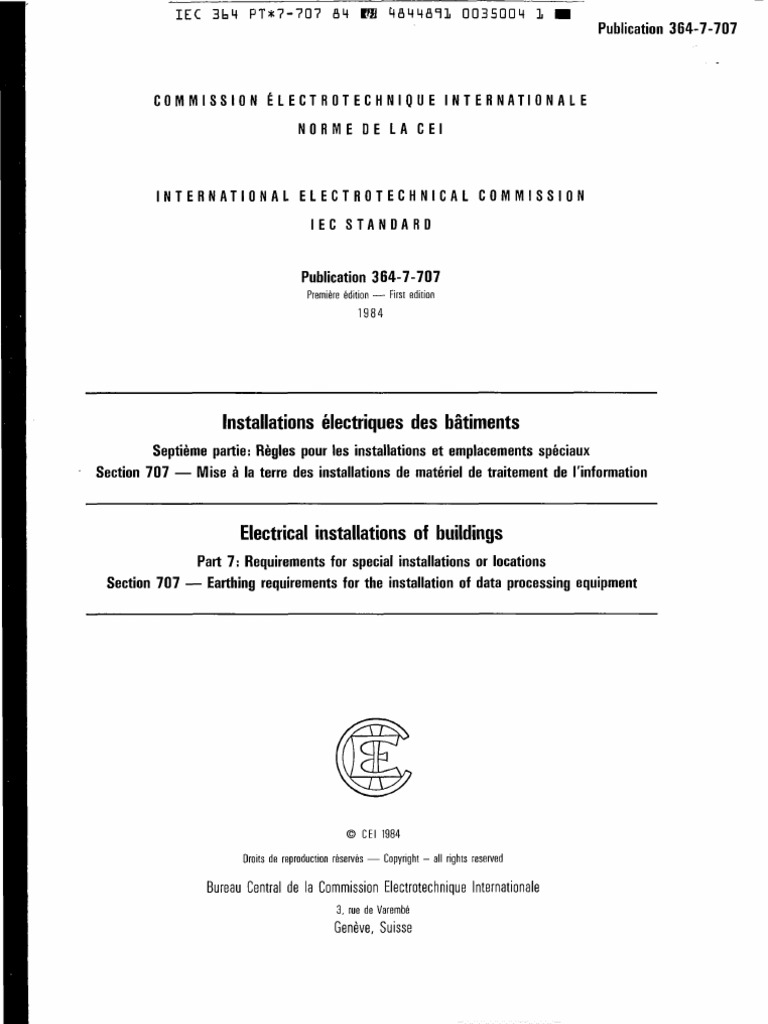 IEC 60364-7-707 Electrical Installations of Buildings - Requirements For Special Installations ...