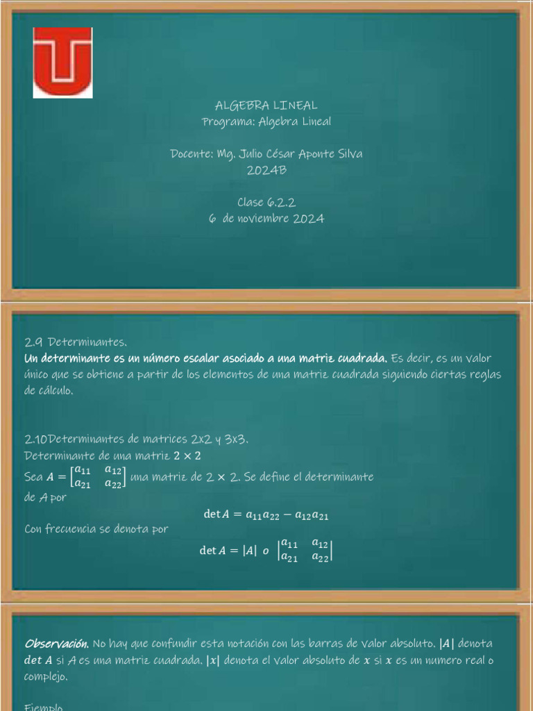 6.2 Tablero Algebra Lineal - Matrices 6 11 2024 | PDF | Determinante ...