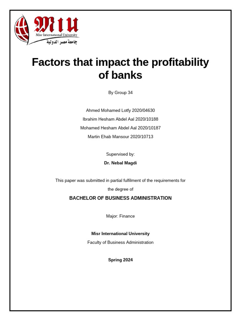 Factors That Impact Bank Profitability First Final Draft | PDF | Errors And Residuals | Banks