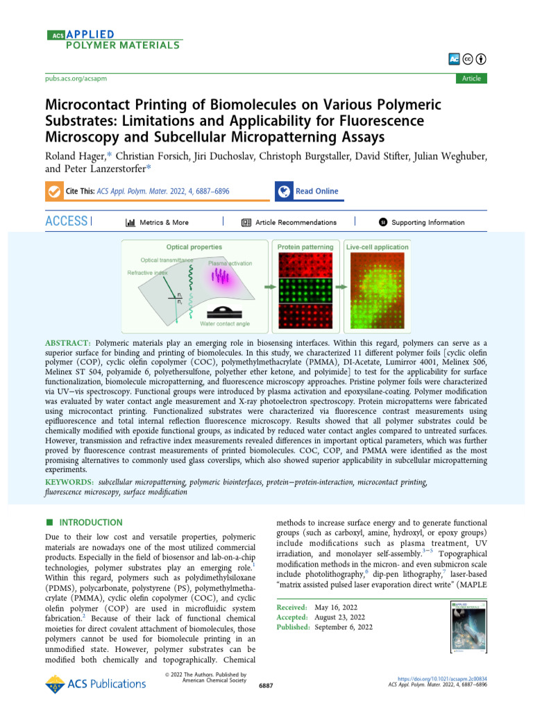 Microcontact Printing on Polymeric Substrates | PDF | Microscopy | Polymers
