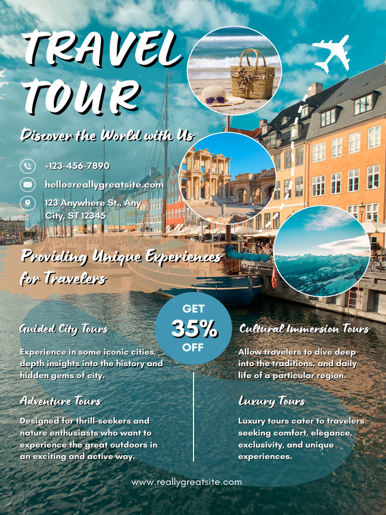 Blue and White Modern Travel Tour Poster | PDF