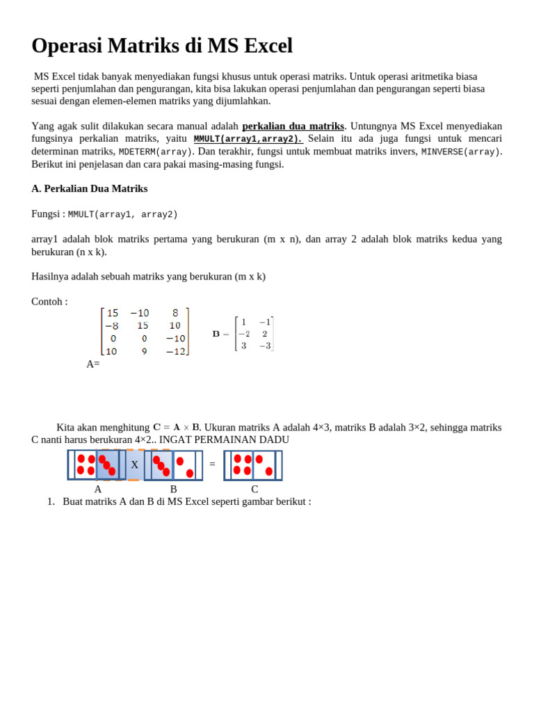 Cara Operasi Matriks di Excel | PDF | Metode & Bahan Ajar
