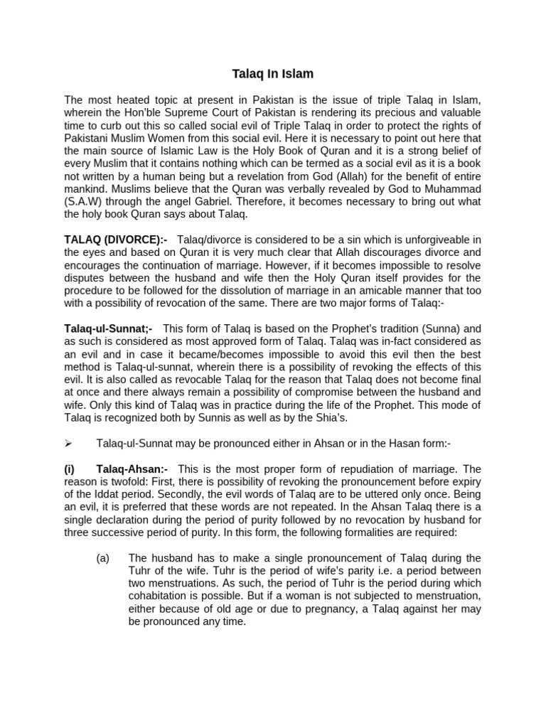 Talaq In Islam | PDF | Quran | Islam