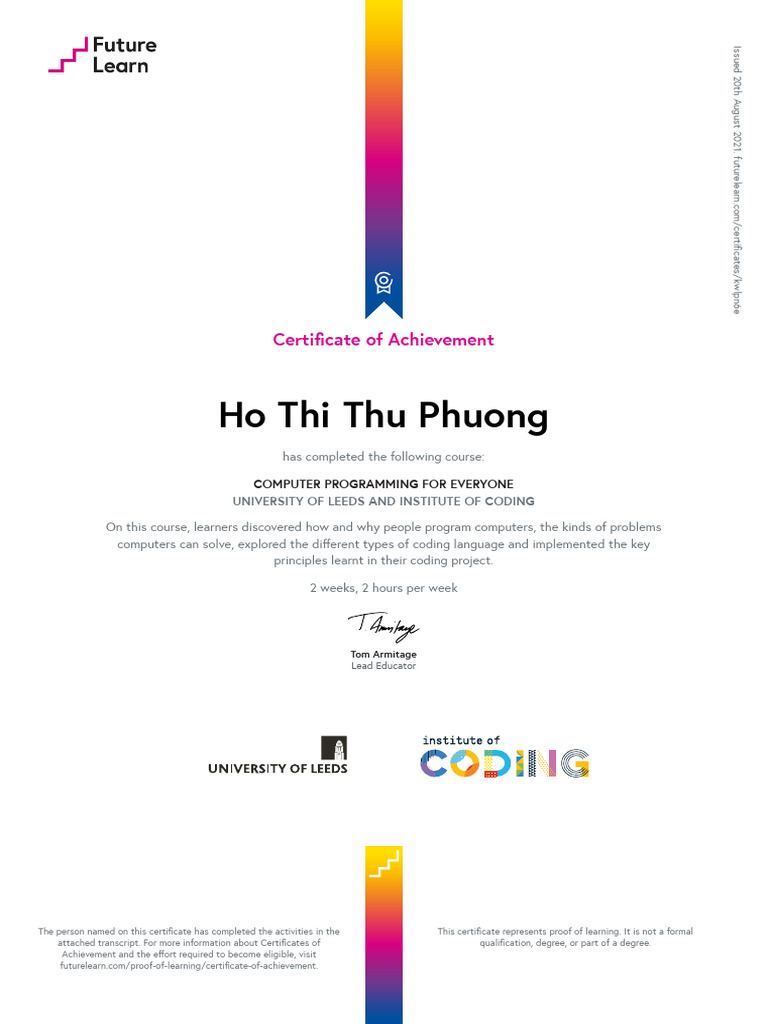 Computer-Programming-For-Everyone Certificate of Achievement Kwlpn6e ...