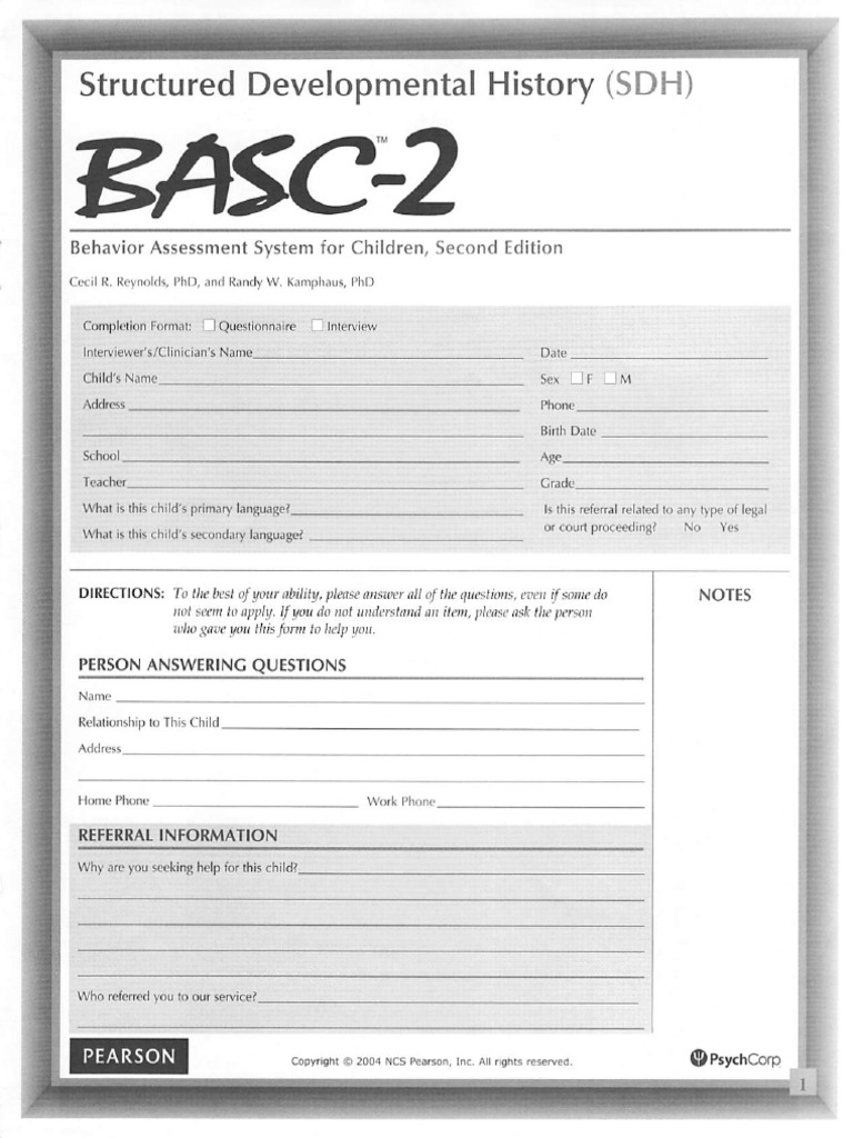 BASC 2 Structured Developmental History | PDF