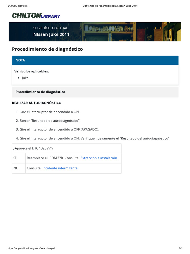 Contenido de Reparación para Nissan Juke 2011 DTC B2099 Procedimiento de Diagnóstico | PDF ...