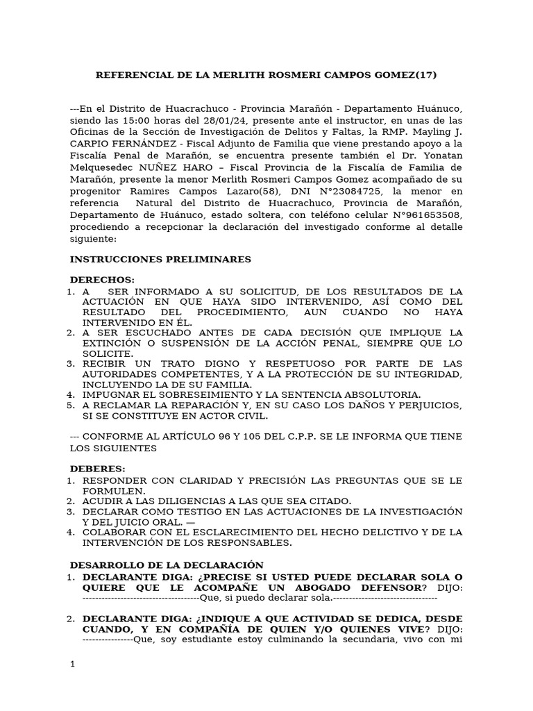 Declaración de Merlith Campos Gómez | PDF | Ley Pública | Ley común