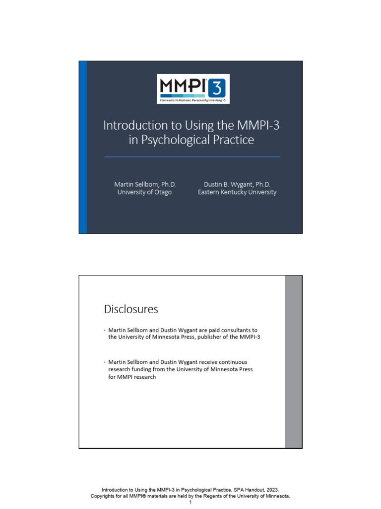 Introduction To Using The MMPI-3 - Handout | PDF | Psychology | Psychological Concepts