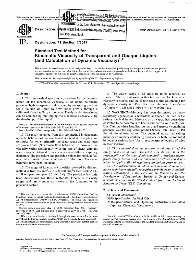 ASTM D445-21e1 | PDF