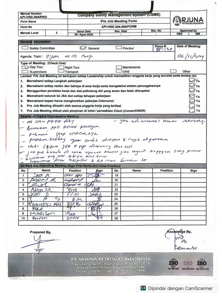 PJSM ND Bop (06 Nov 2024) | PDF