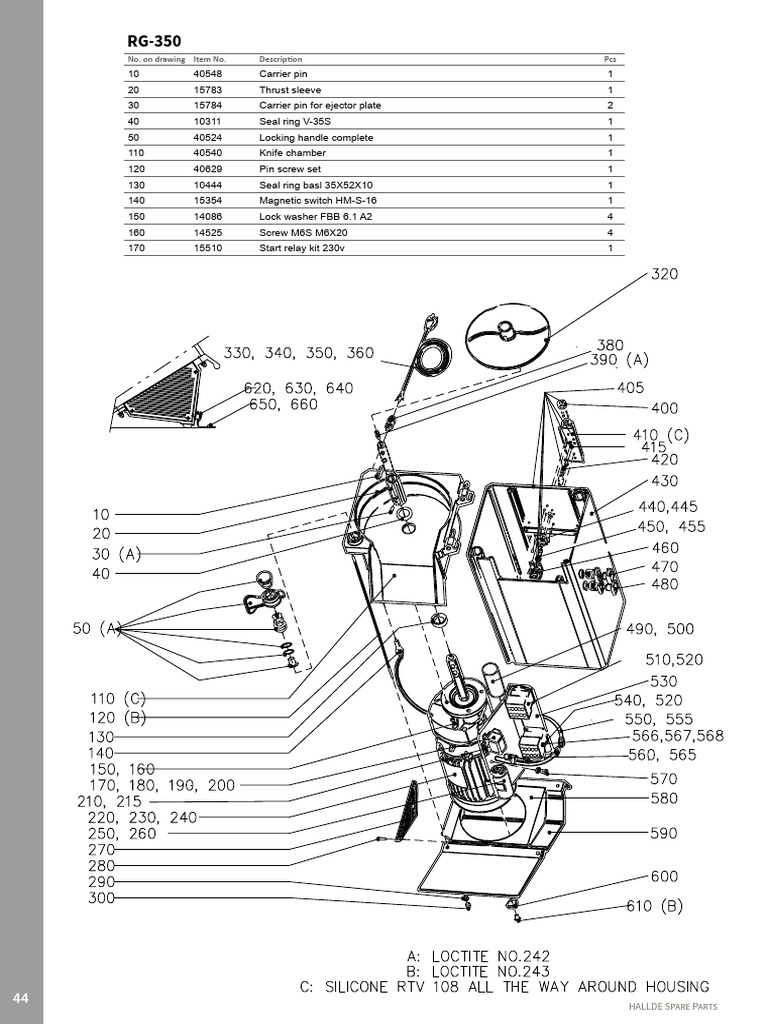 HALLDE RG-350 Spare Parts List | PDF | Tools | Equipment