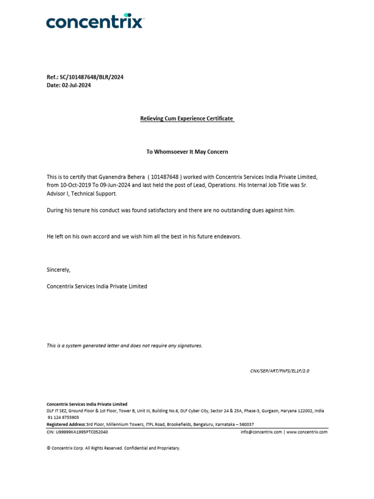 Ref.: SC/101487648/BLR/2024 Date: 02-Jul-2024: This Is A System ...