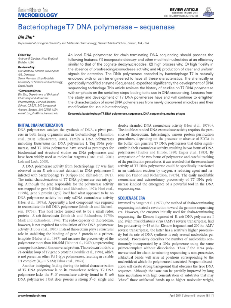 Bacteriophage T7 DNA Polymerase - Sequenase: Bin Zhu | PDF | Taq ...