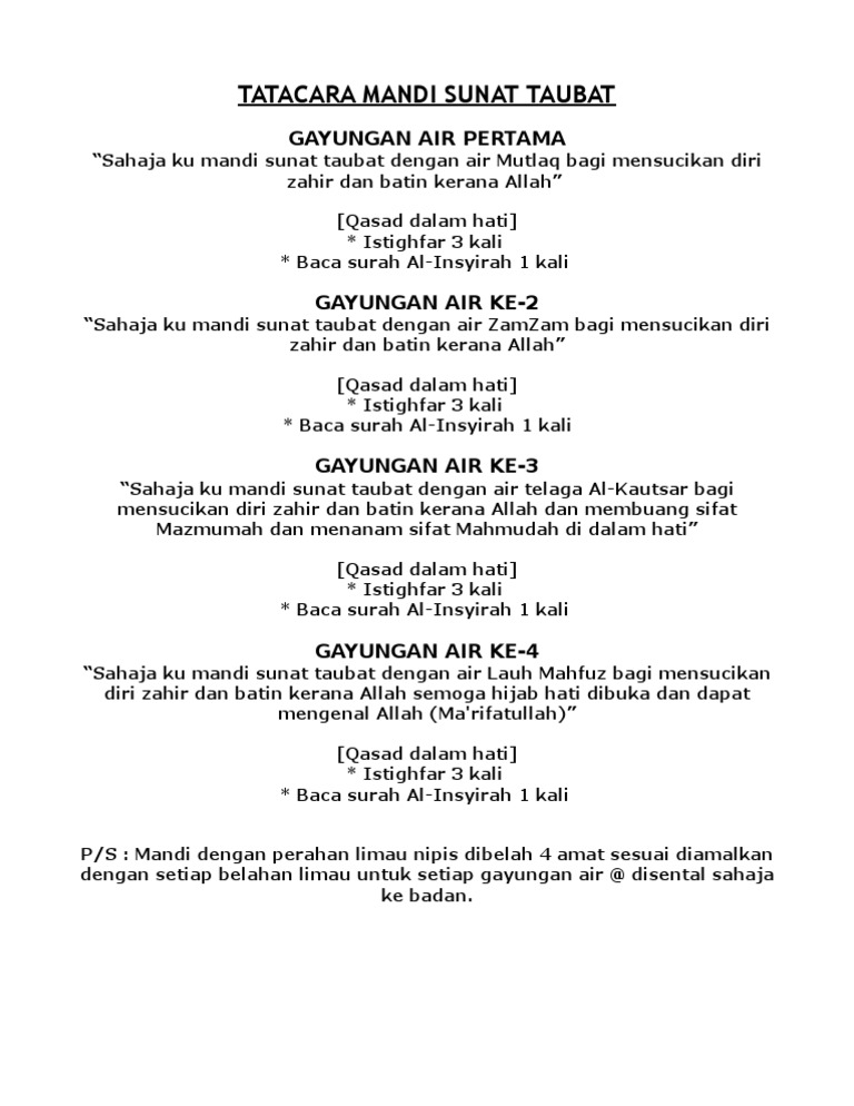 Tatacara Mandi Sunat Taubat | PDF