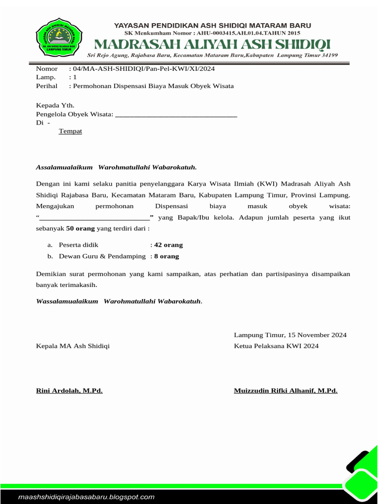 Surat Permohonan Dispensasi | PDF