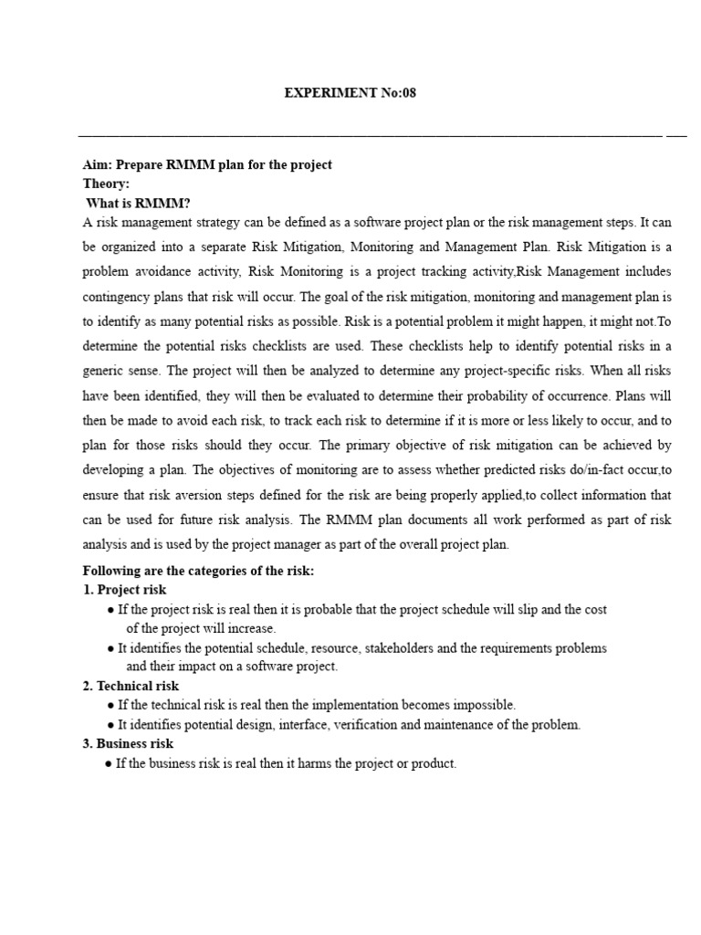 SEPM EXP No - 8 Risk Analysis and Management | PDF | Risk | Risk Management