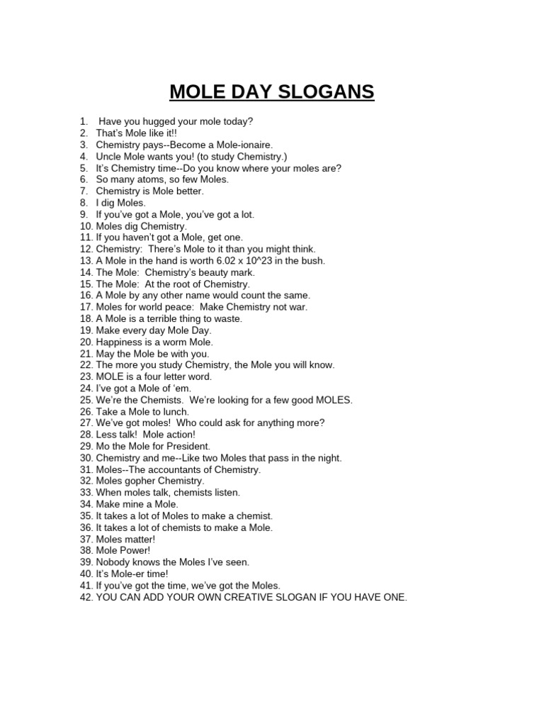 Mole Day Slogans | PDF