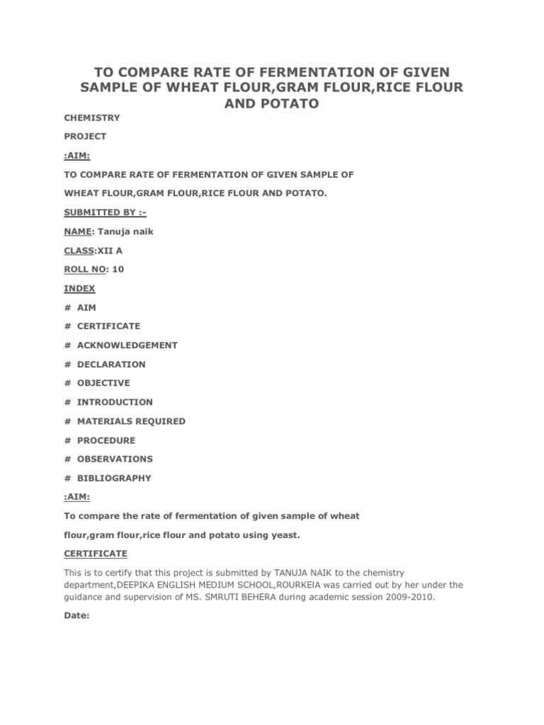 To Compare Rate of Fermentation of Given Sample of Wheat Flour | PDF ...