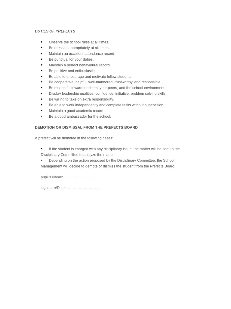 DUTIES OF PREFECT | PDF