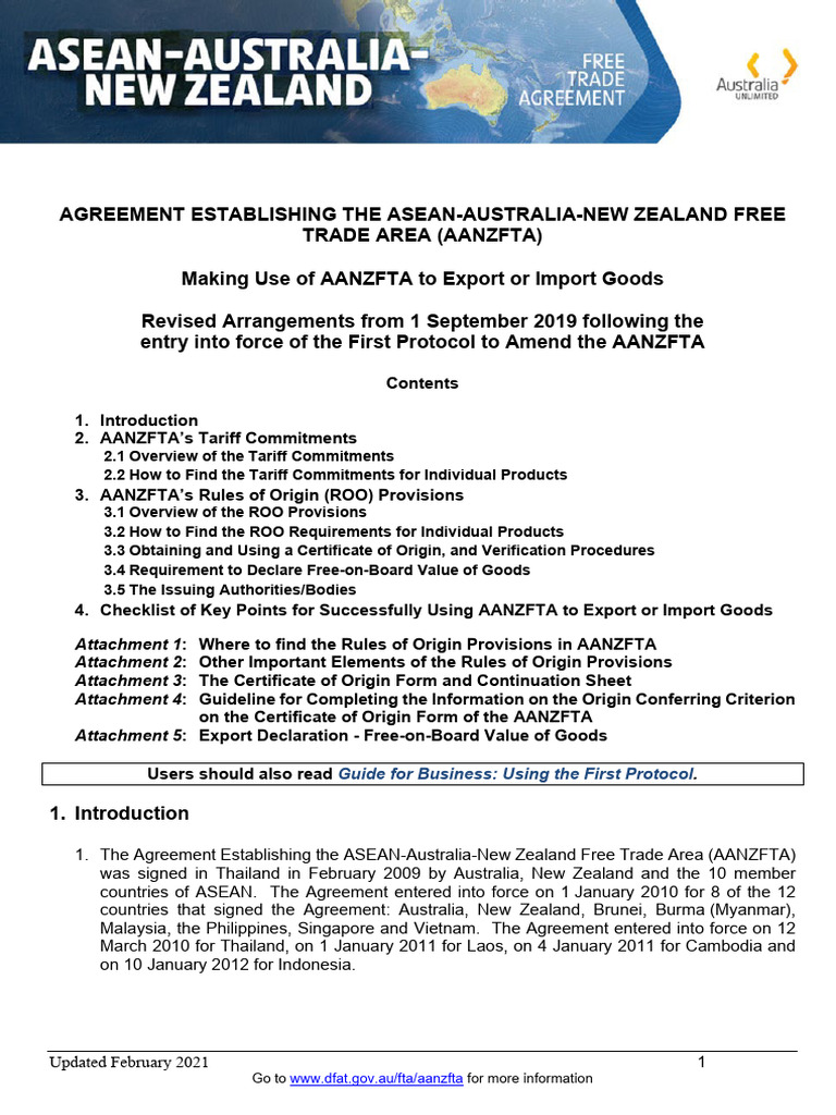 AANZFTA Trade Guide for Businesses | PDF | Asean Free Trade Area