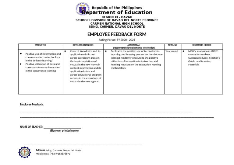FEEDBACK-FORM | PDF | Learning | Teachers