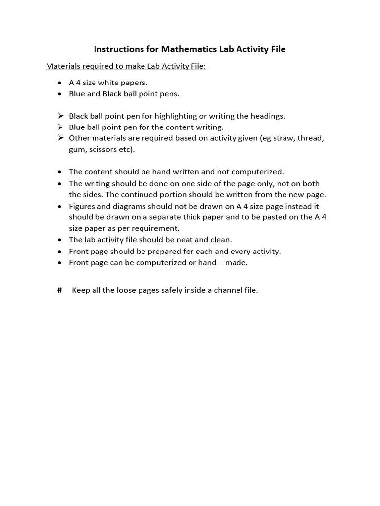 Instructions & Front Page of Maths Lab Activity File - Class XII (2021 ...