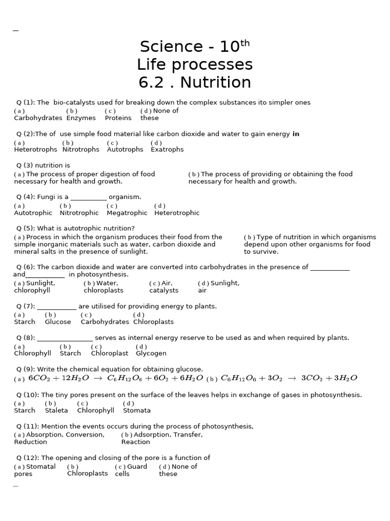 Class 10 Biology Life Processes 6.2 Nutrition | PDF | Digestion | Nutrition