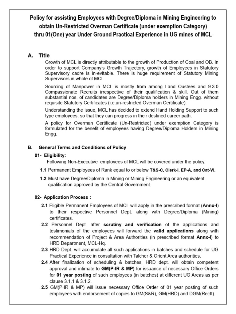 Draft Policy For Mining Qualification Holders To Obtain Unrest Overman ...