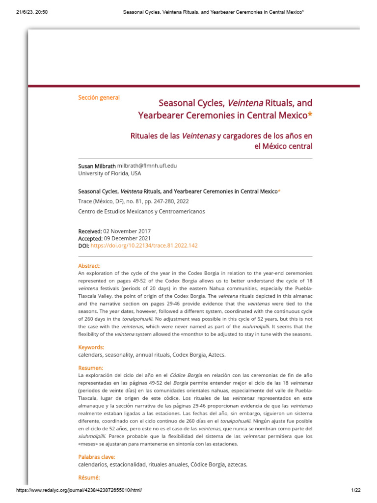Seasonal Cycles, Veintena Rituals, and Yearbearer Ceremonies in Central ...