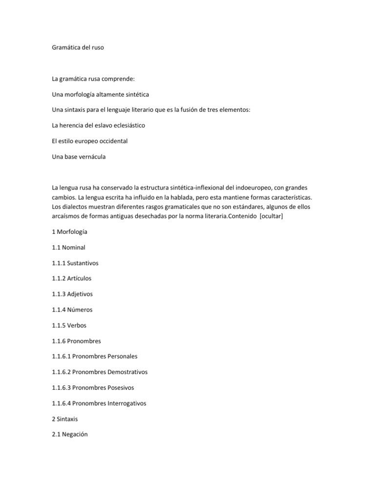Gramática y dialectos del ruso | PDF | Filología | Artes del Lenguaje y ...