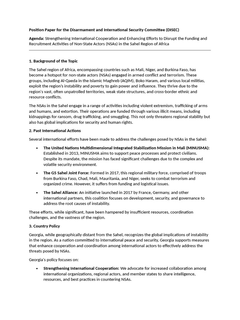 Position Paper For The Disarmament and International Security Committee ...