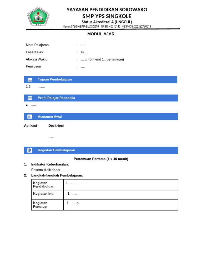 Salinan TEMPLATE MODUL AJAR | PDF