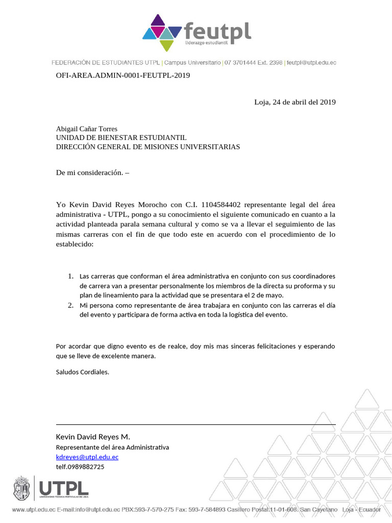 Seguimiento Semana Cultural UTPL 2019 | PDF