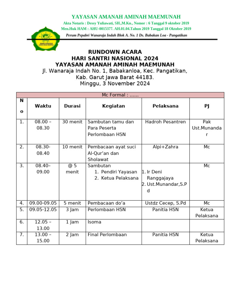 Rundown Acara HSN 2024 | PDF