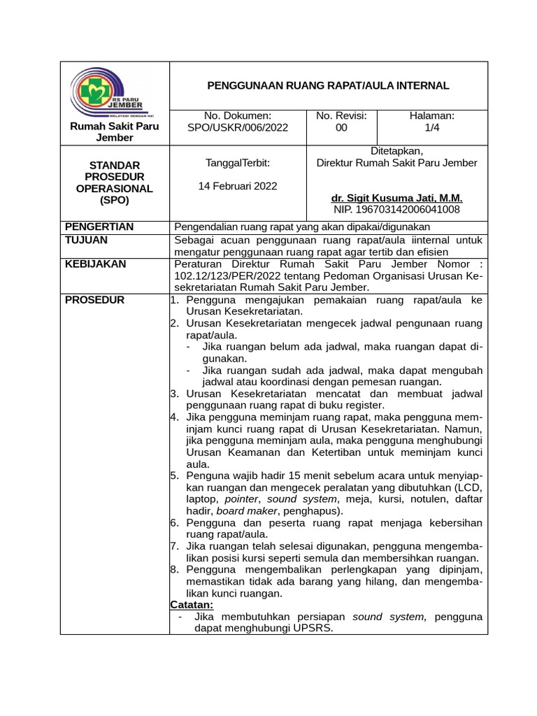 Contoh Spo Kompleks Internal | PDF | Teknologi & Rekayasa